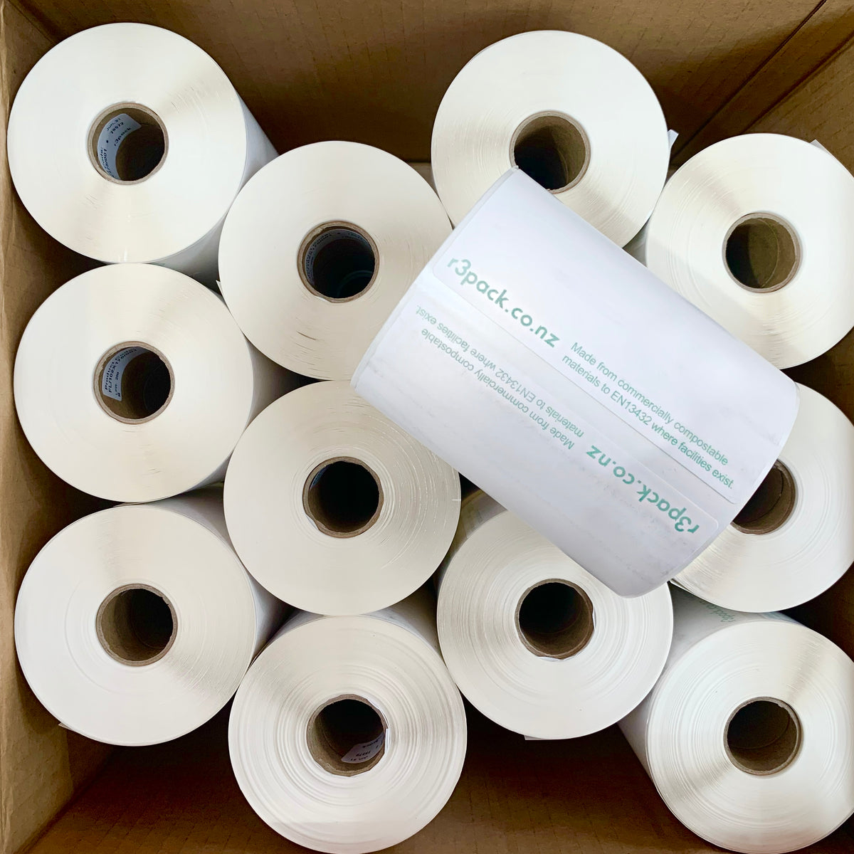 Compostable Courier Label 102x175mm / 200 per roll – r3pack